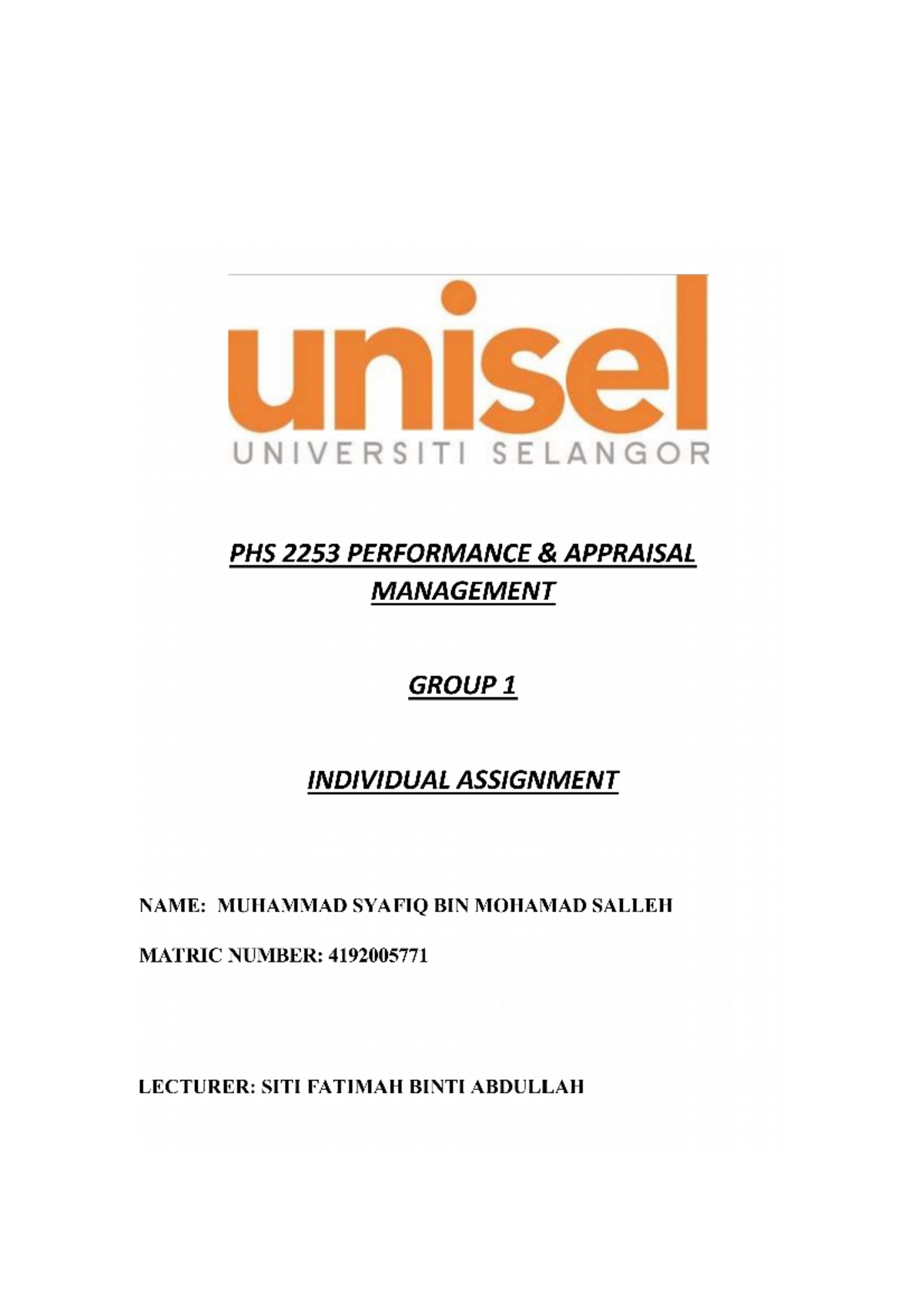 Individual Assignment Apparaisal - PHS 2253 PERFORMANCE & APPRAISAL ...