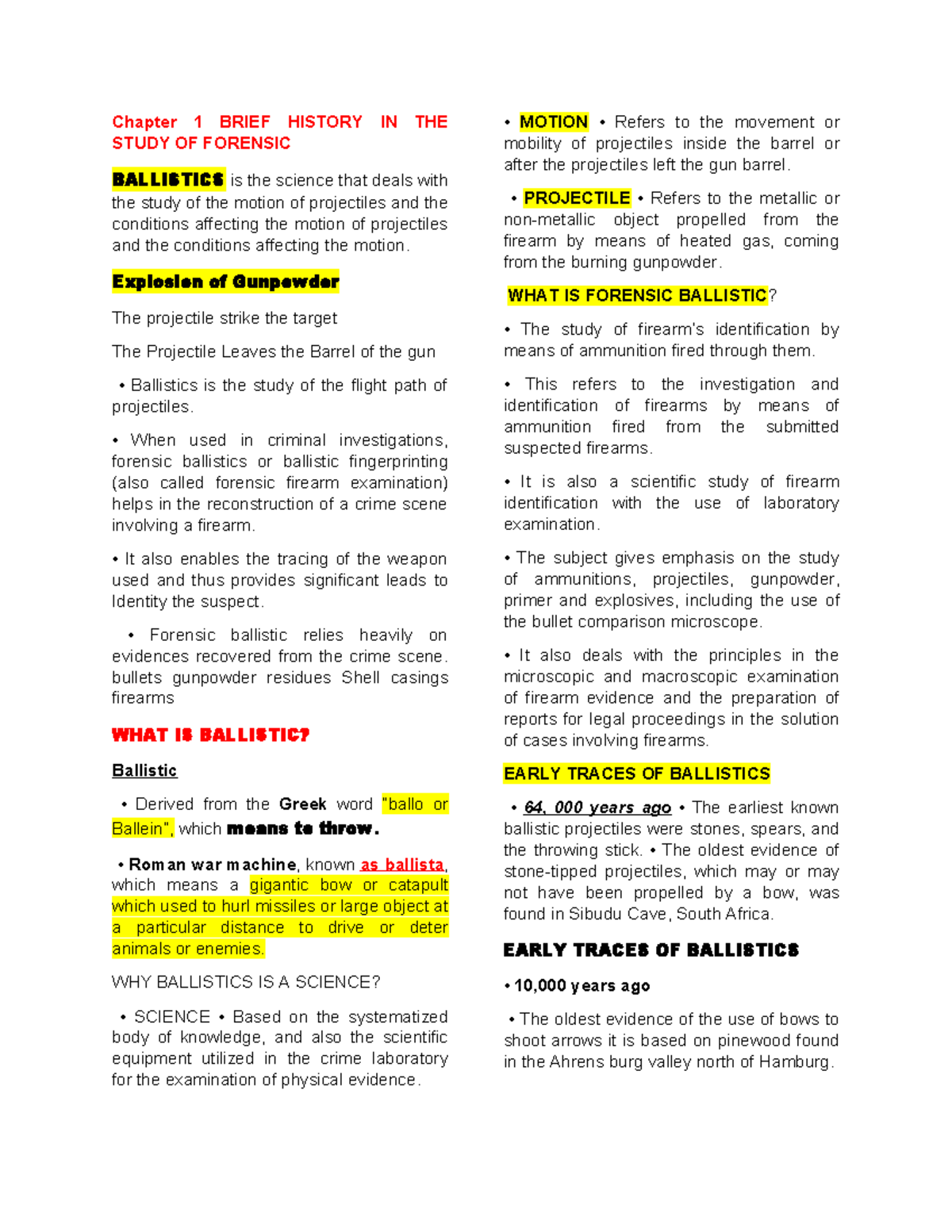 Forensic Ballistic Reviewer for Midterm - Chapter 1 BRIEF HISTORY IN ...