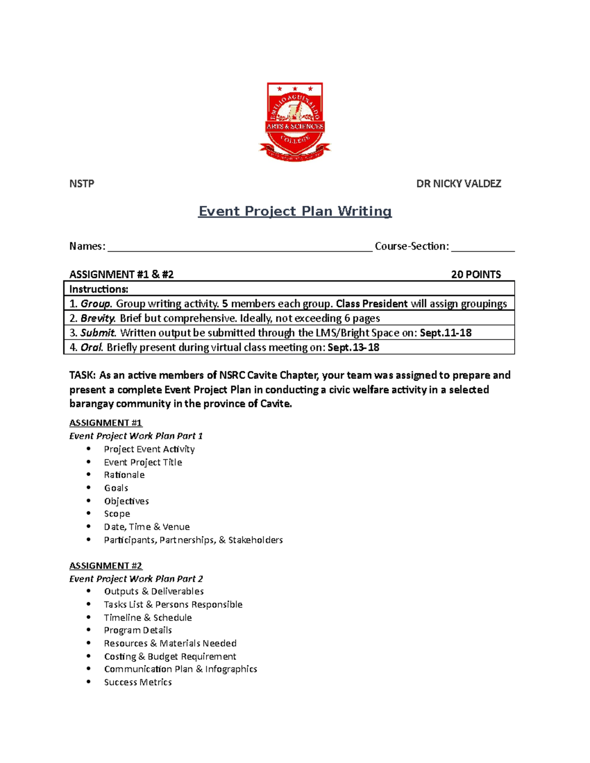 Assignment 1 & 2 NSTP DR. Nicky Sept6 - NSTP DR NICKY VALDEZ Event ...