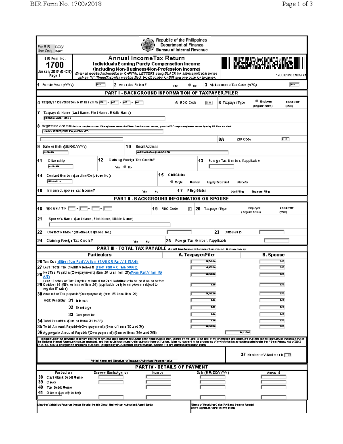 Taxationv 1700 - Lecture notes 1 - BIR Form No. 1700 January 2018 (ENCS ...