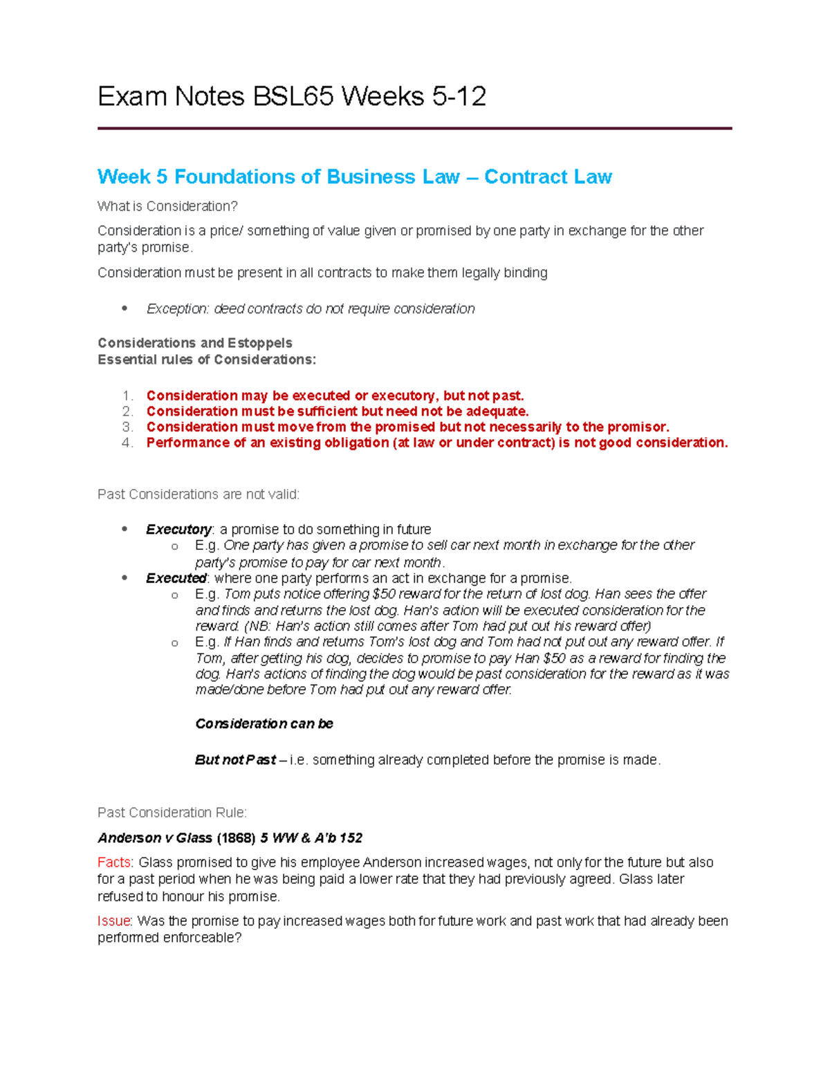 Exam Notes BSL65 Weeks 5:12 - Exam Notes BSL65 Weeks 5- Week 5 ...