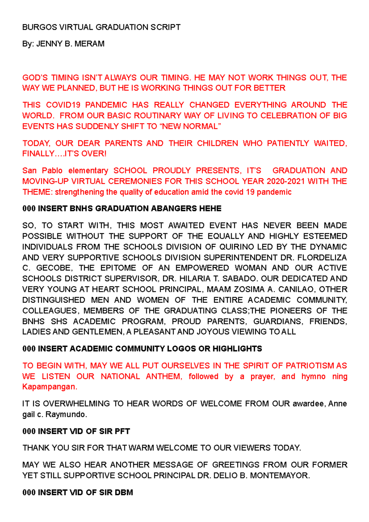 469061068 Script for Virtual Graduation - BURGOS VIRTUAL GRADUATION ...