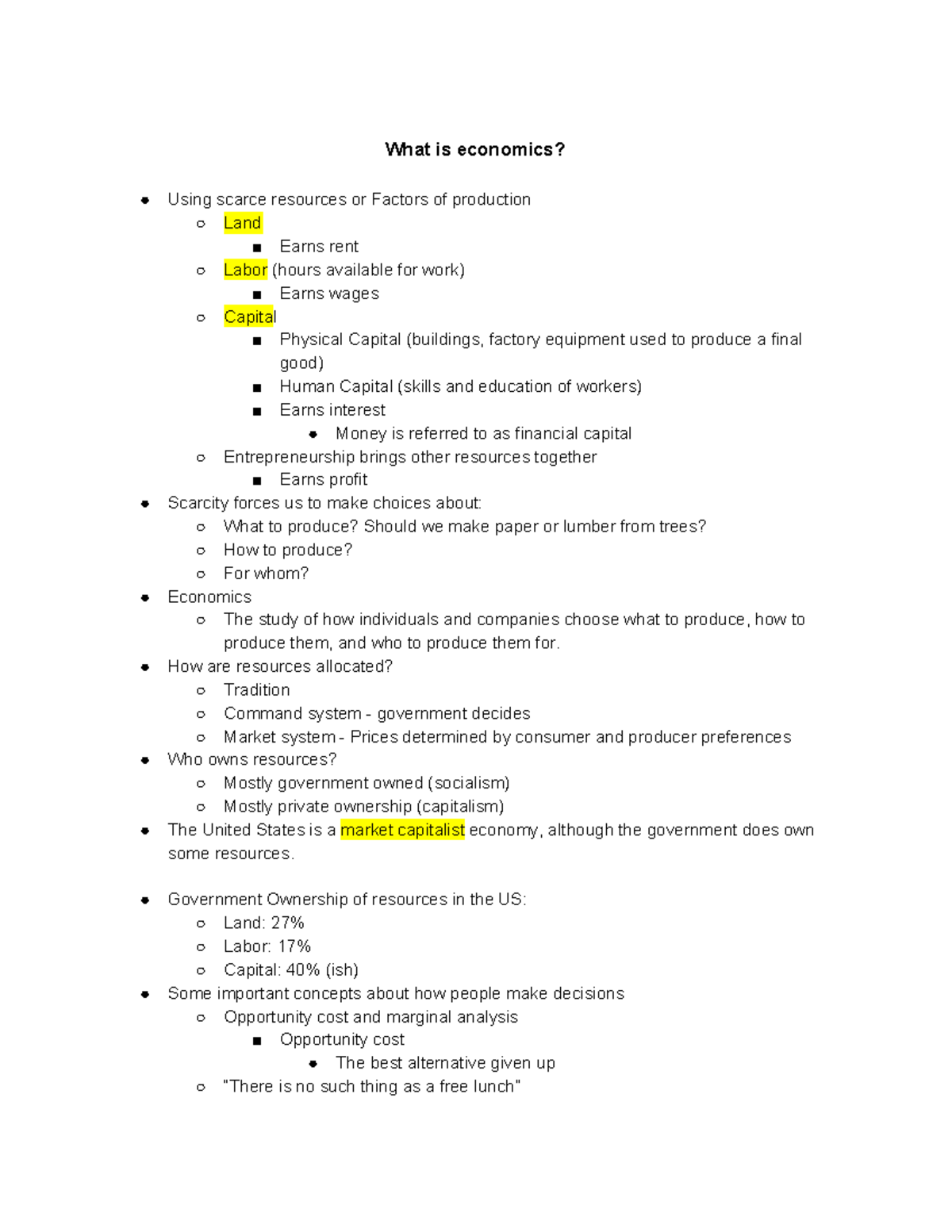 Macro Econ Exam 1 - Basics of Economics-2 - What is economics? Using scarce resources or Factors ...