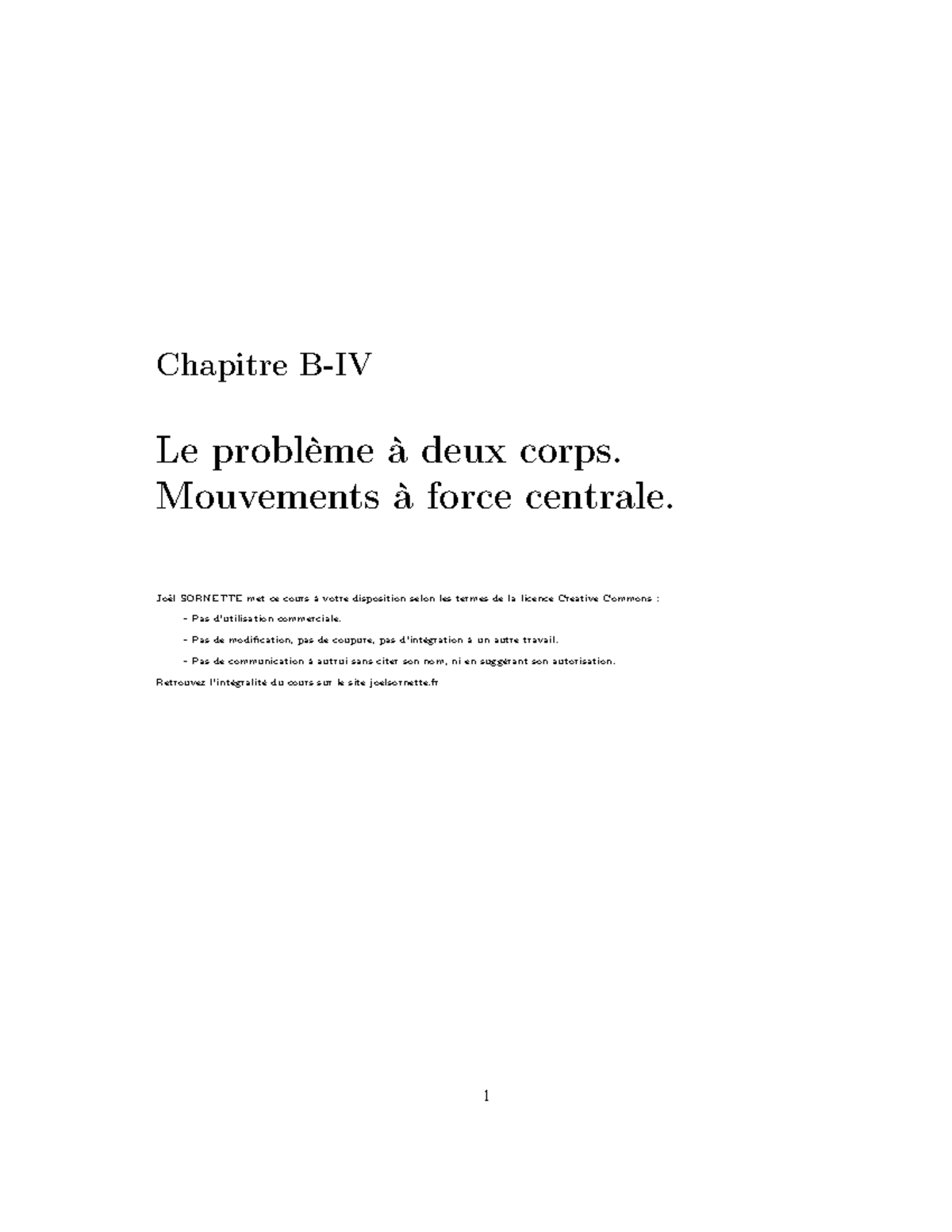 B4 Le problème à deux corps. Mouvements à force centrale - Chapitre B-IV Le problème à deux ...