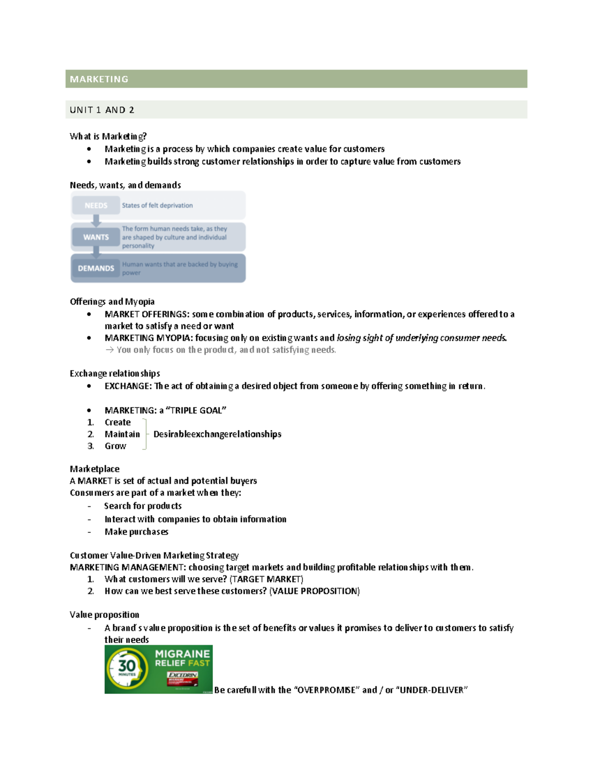 Resumen del primer parcial de MARKETING - MARKETING UNIT 1 AND 2 What ...