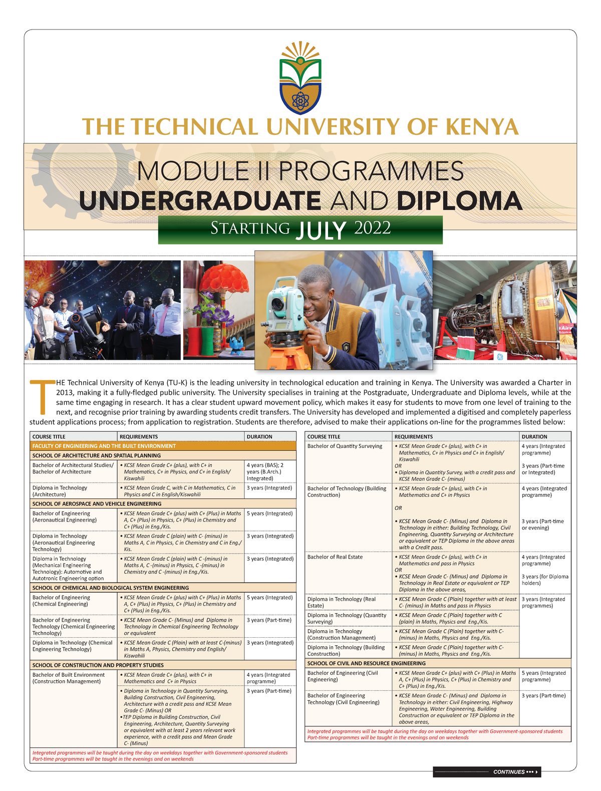 July 2022 Advert for Module II Programmes - Technical University OF ...