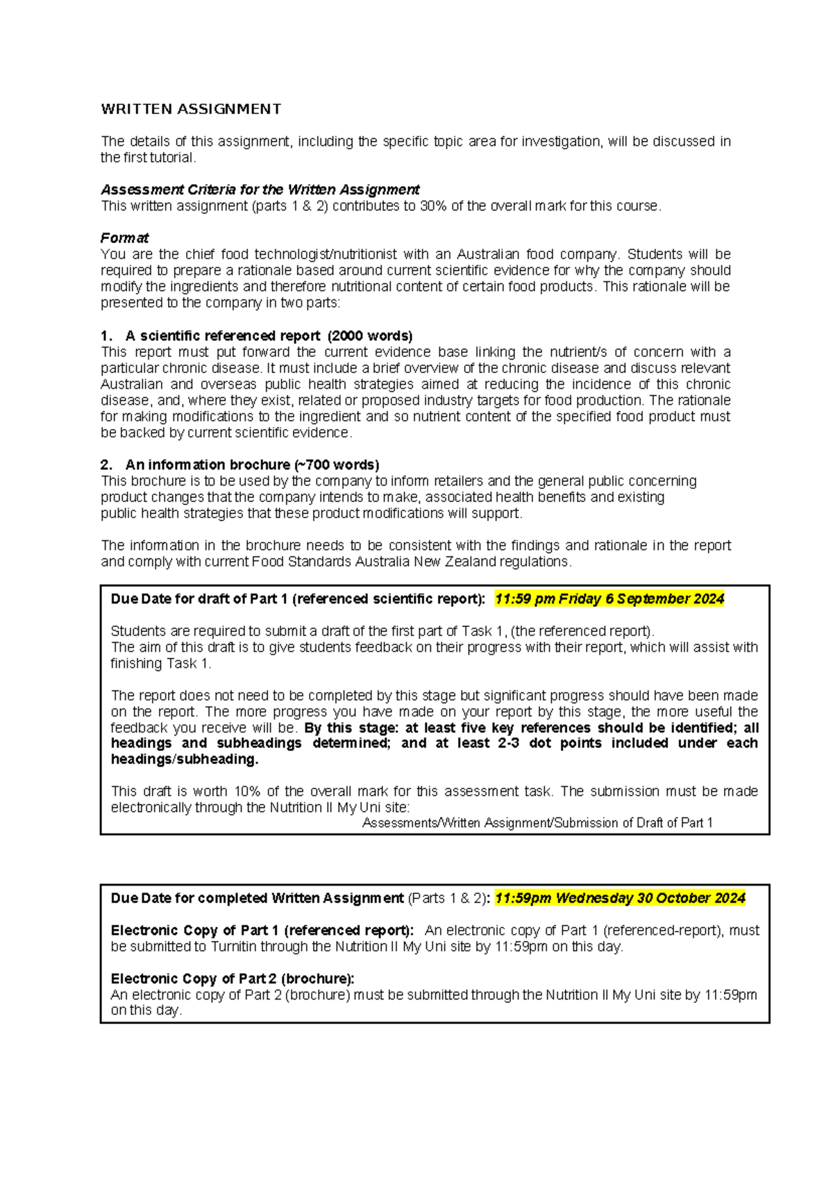 Written Assignment and Brochure 2024-4 - WRITTEN ASSIGNMENT The details ...
