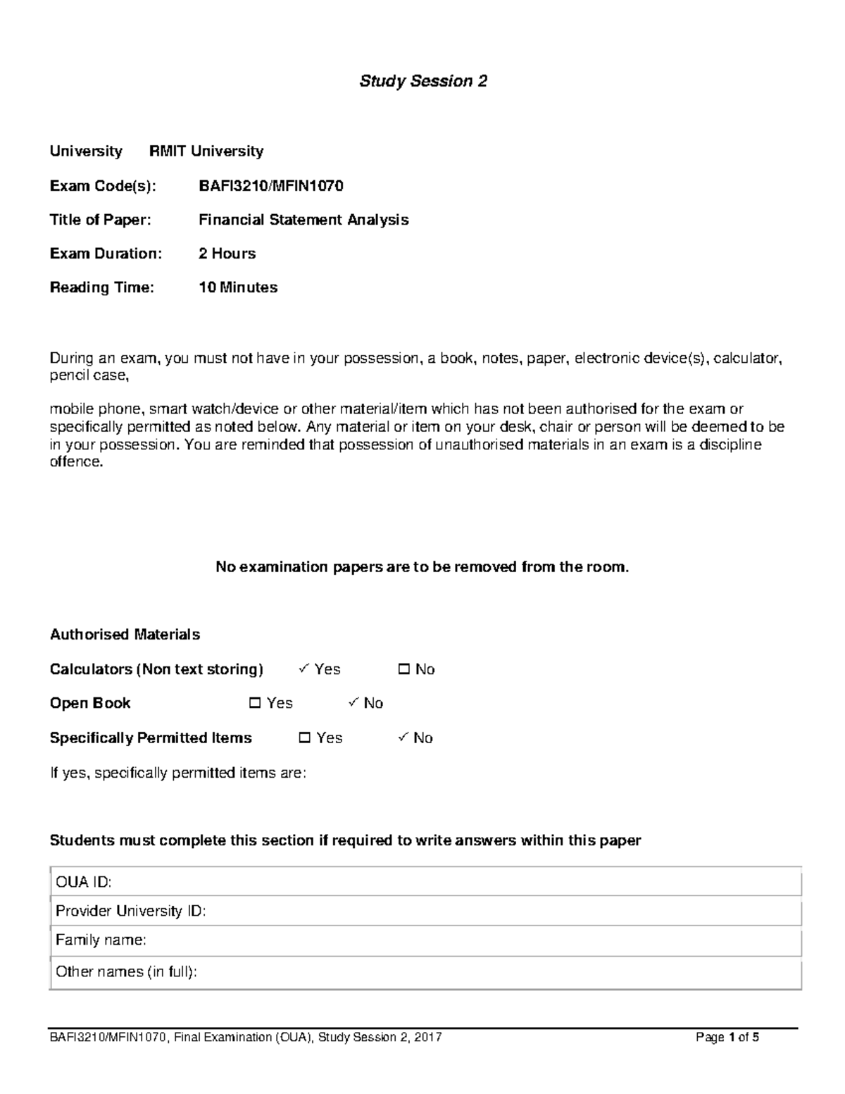 Exam 1 2018, questions - Study Session 2 University RMIT University ...