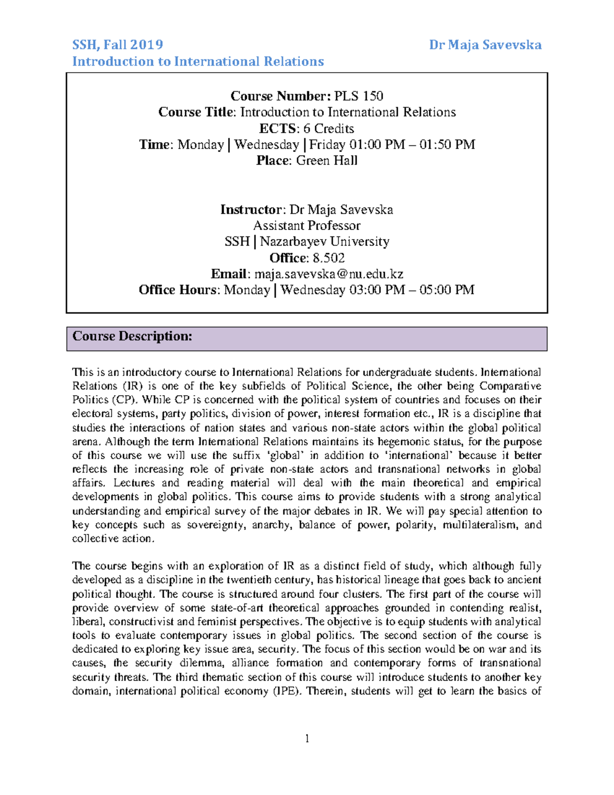 Intro to International Relations PLS150 Syllabus - Introduction to ...