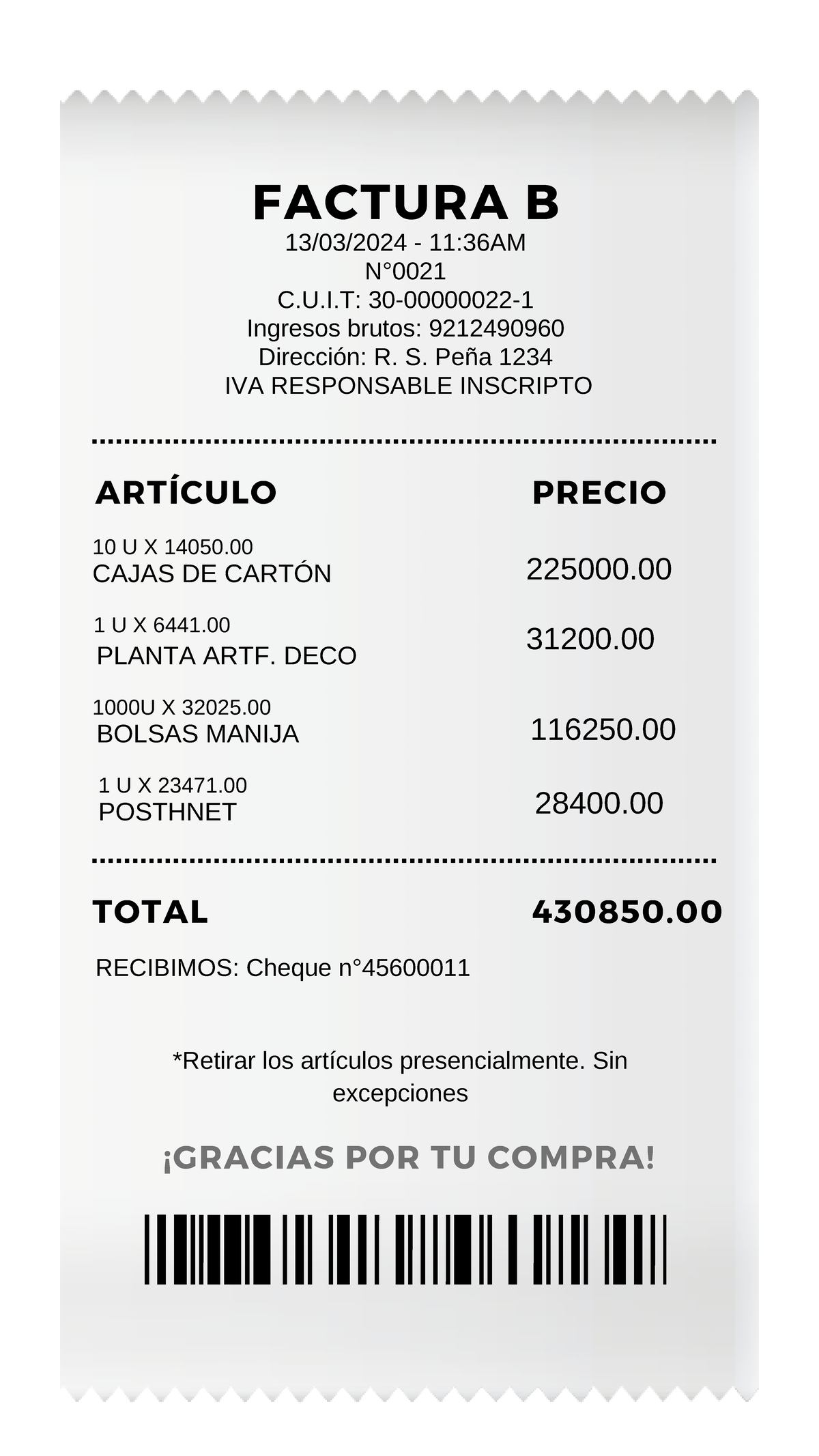 Factura B - modelo - ARTÍCULO PRECIO FACTURA B ¡GRACIAS POR TU COMPRA ...