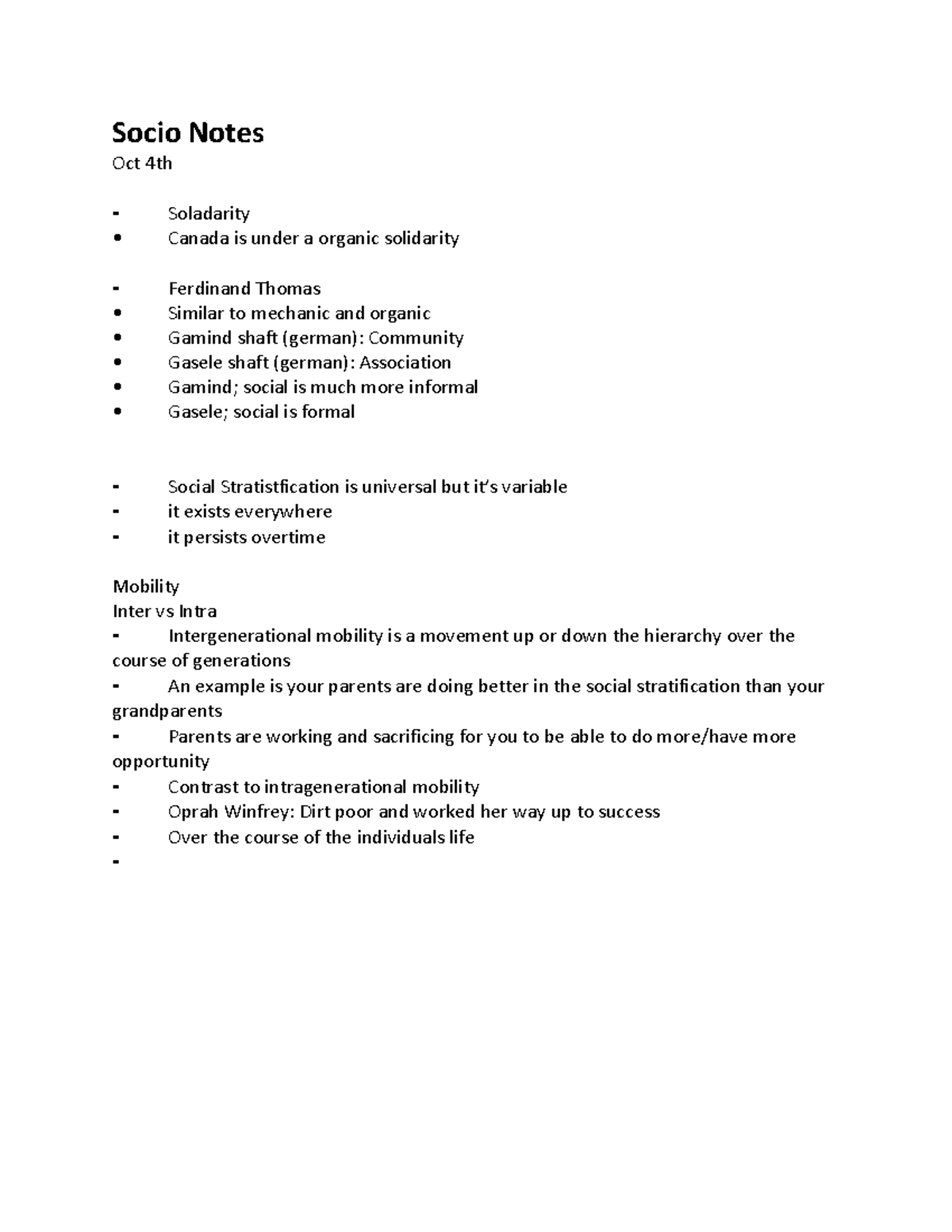 Soc Notesoct 4th Lecture Notes Socio Notes Oct 4th ⁃ Soladarity Canada Is Under A Organic 