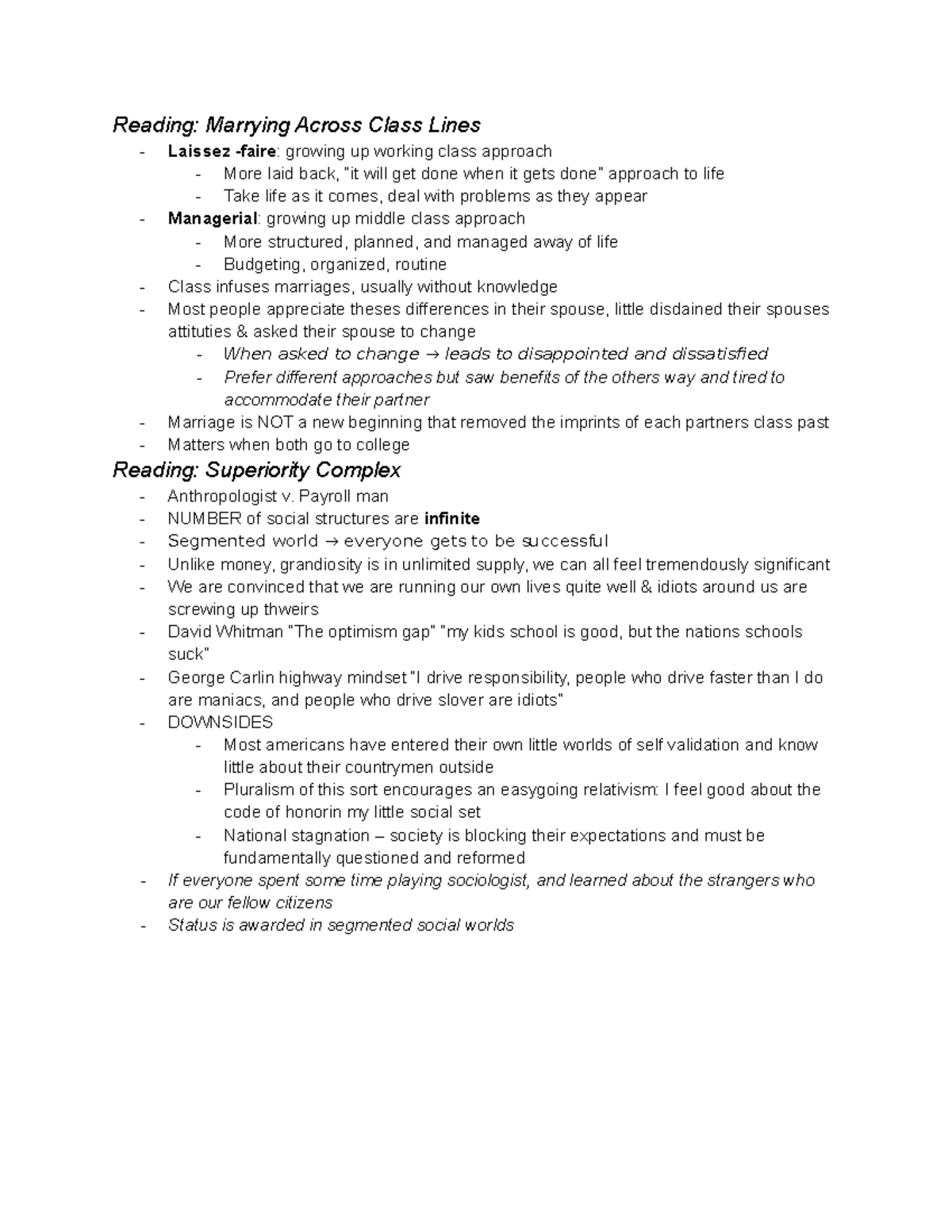 Marrying Across Class Lines and Superiority Complex - Study Notes - Studocu