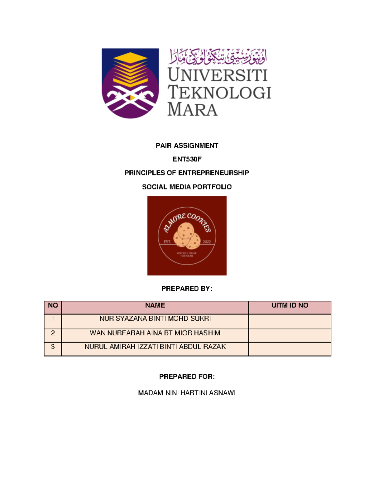 ENT530 - Social Media Portfolio - PAIR ASSIGNMENT ENT530F PRINCIPLES OF ...