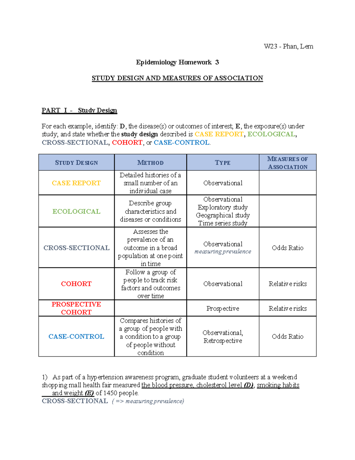 EPI570 Hwk3 Study Design - Epidemiology Homework 3 STUDY DESIGN AND ...