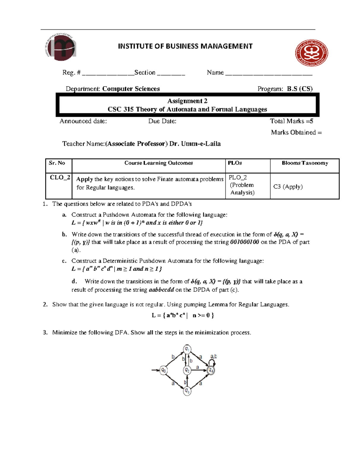 Assignment 02 2023 iobm - INSTITUTE OF BUSINESS MANAGEMENT Reg ...