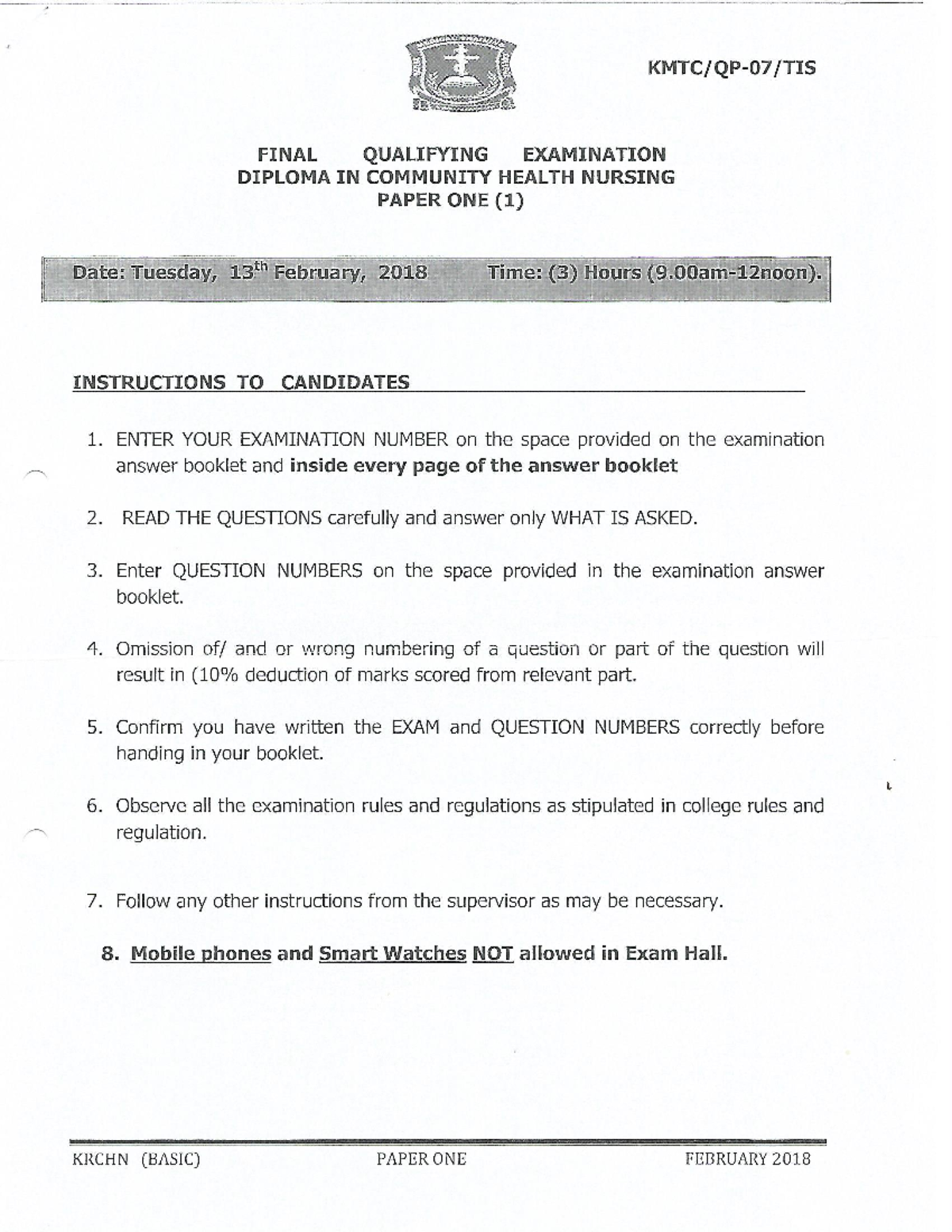 FQE March 2018 - Revision - FINAL QUALIFYING EXAMINATION DIPLOMA IN ...