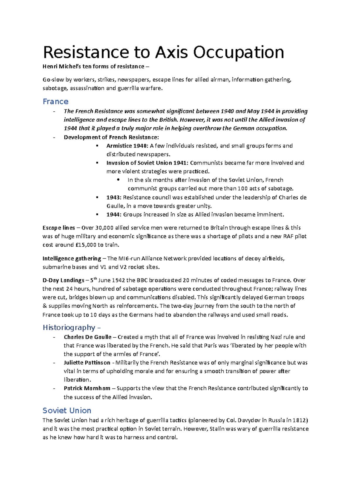 Resistance to Axis Occupation - France The French Resistance was ...