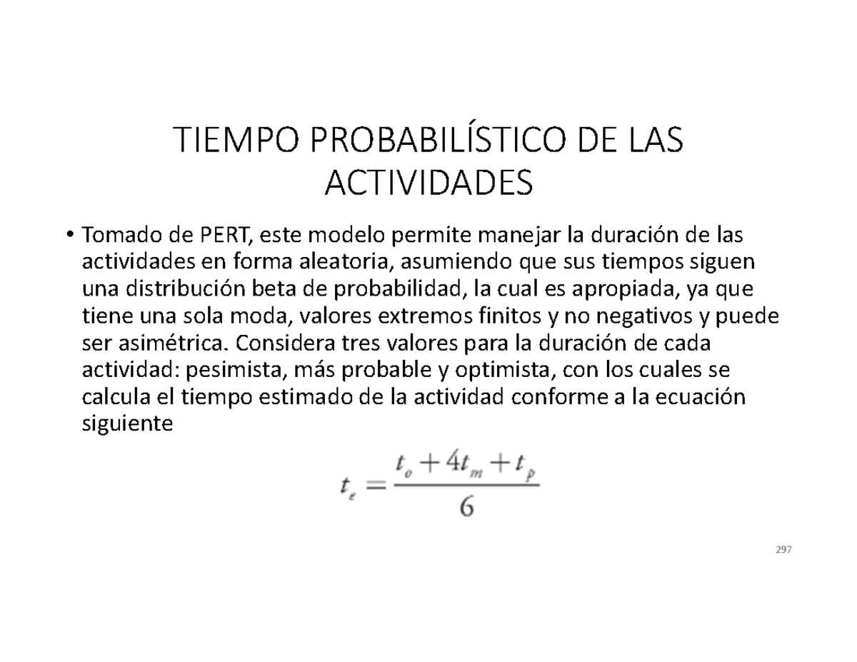 Pert - diagrama de pert - TIEMPO PROBABILÍSTICO DE LAS ACTIVIDADES ...