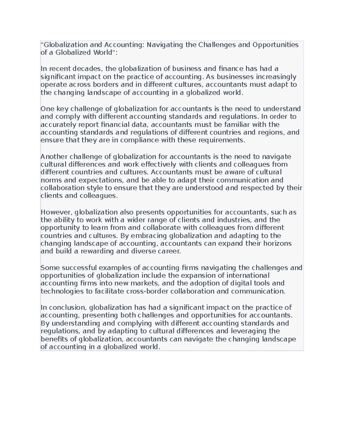 Globalization and Accounting - "Globalization and Accounting ...