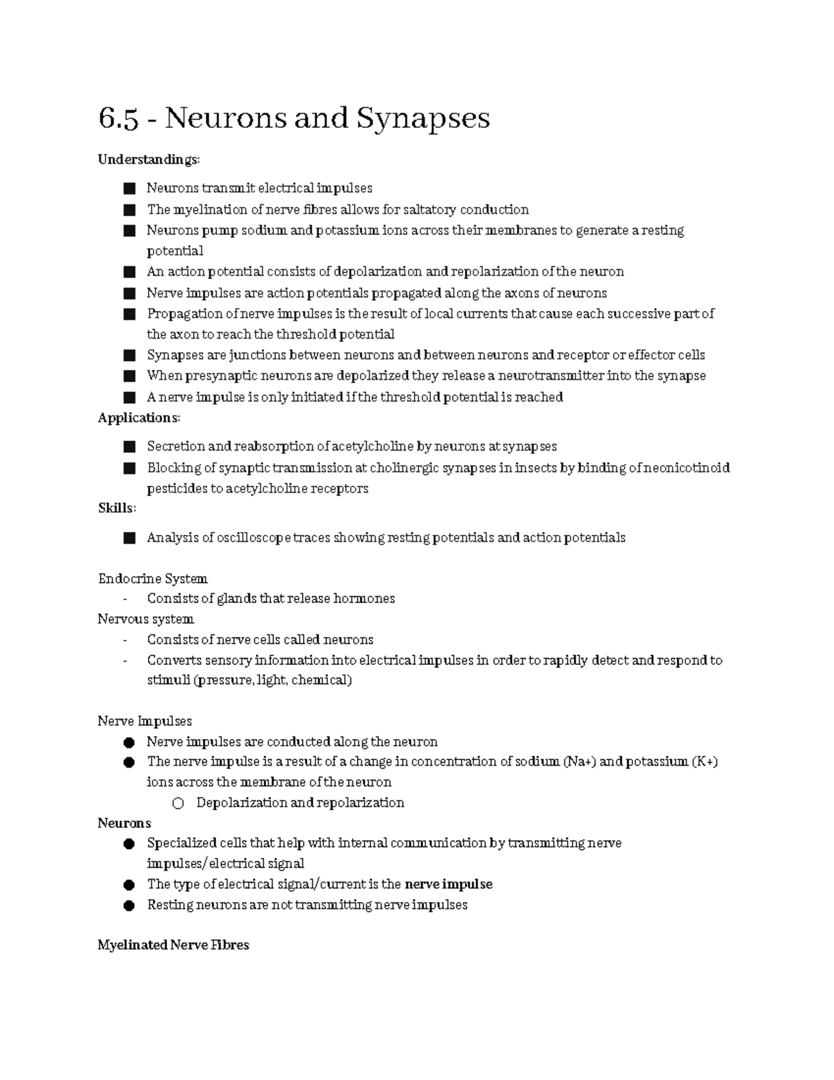 6.5-6.6, Neurons,Synapses,Hormones - 6 - Neurons and Synapses ...