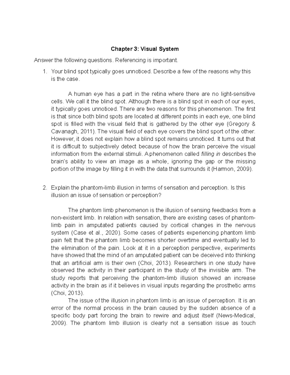 Cog P-Inclass-Visual System - Chapter 3: Visual System Answer the ...