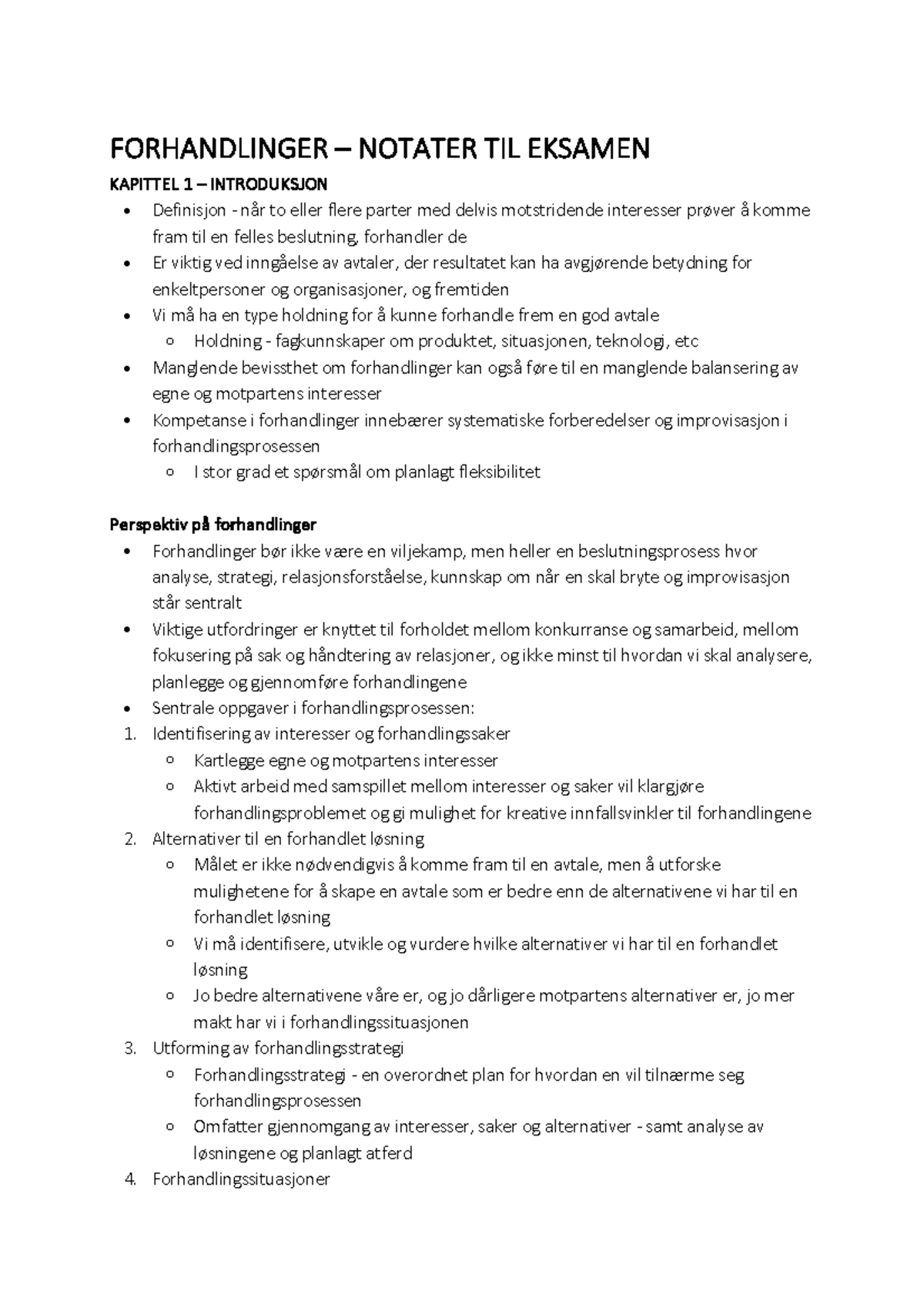 ALT av notater til forhandlinger - FO RH ANDLINGER – NO TATER TIL EKSAMEN KA PITTEL 1 ...