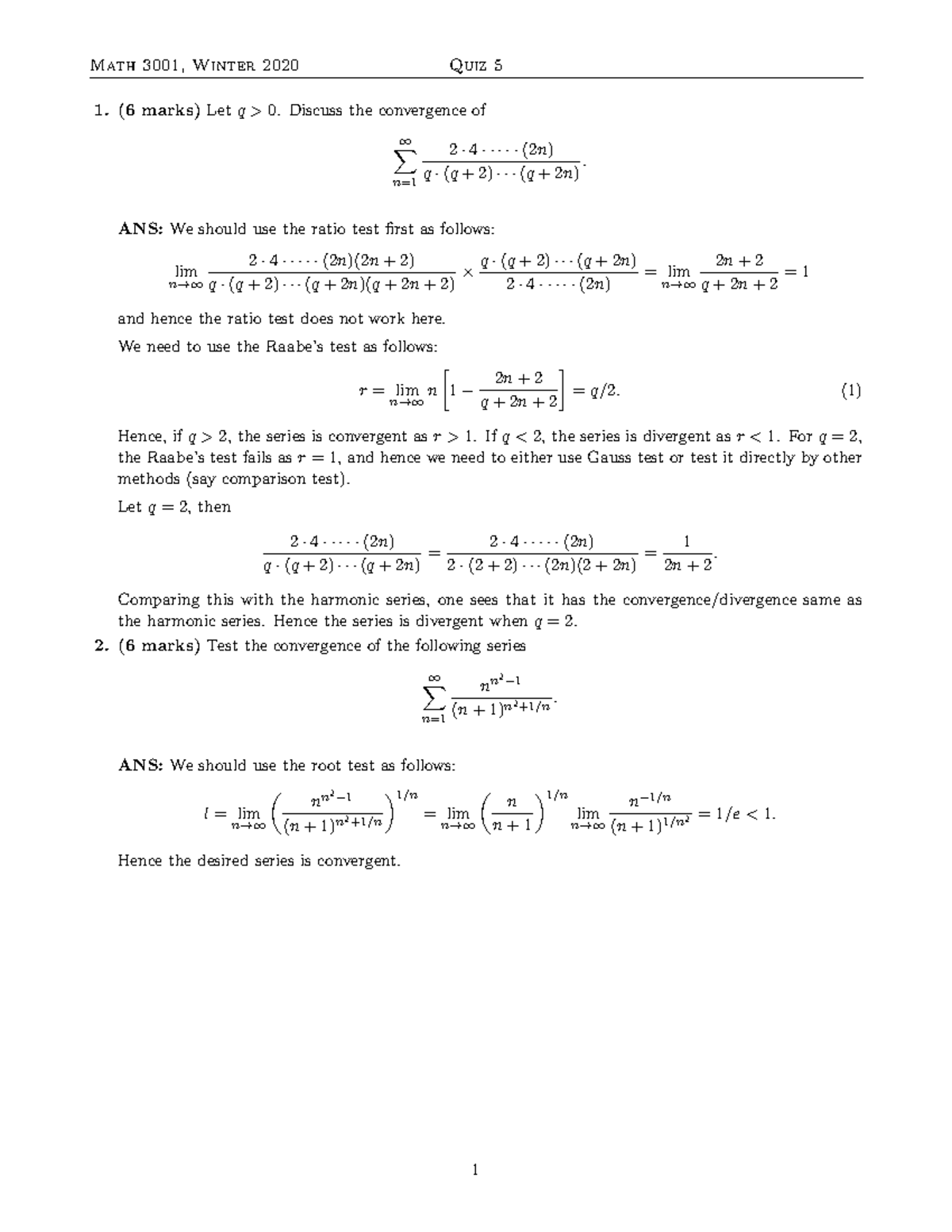 Quiz 5-Math 3001 - In class quiz solutions - Math 3001, Winter 2020 ...