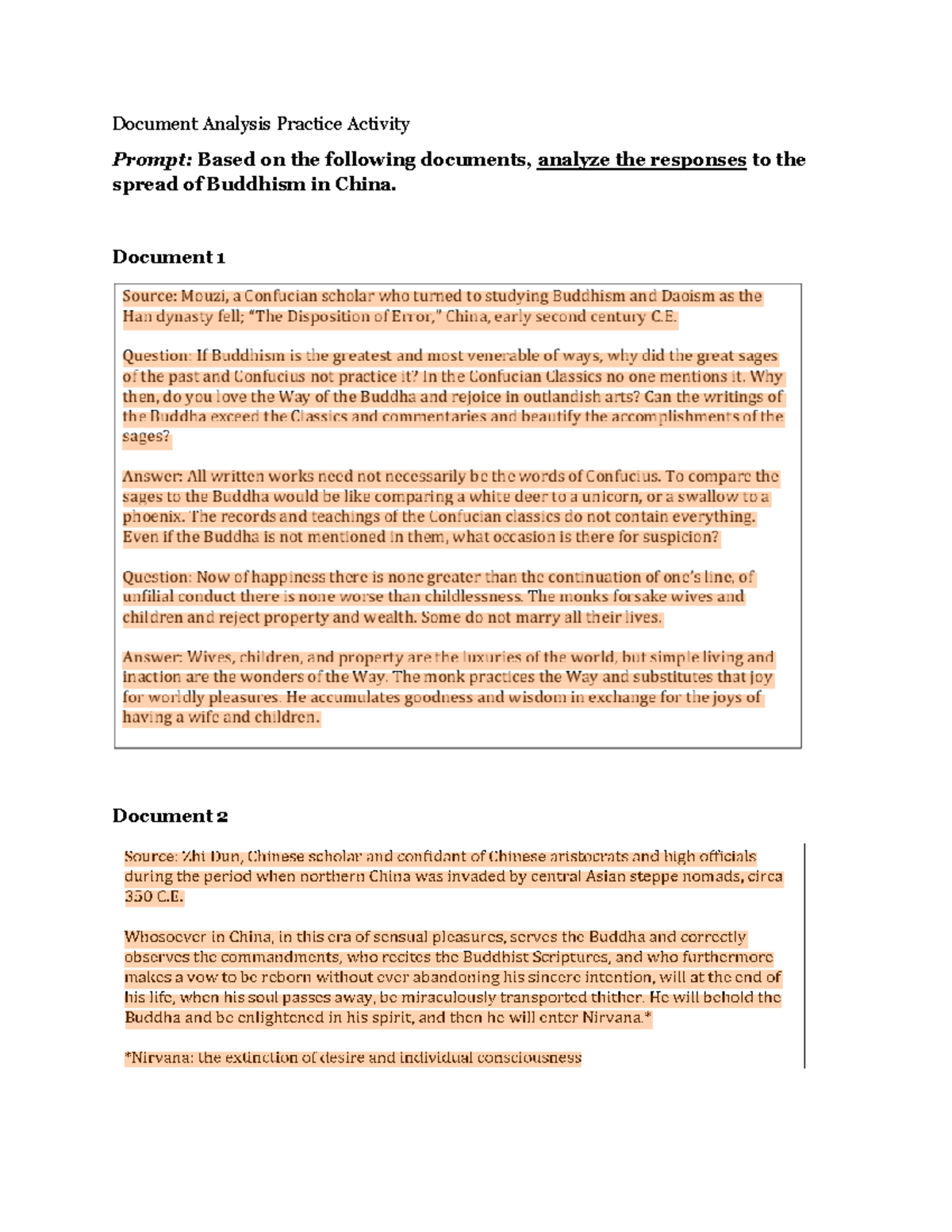 Buddhism Document Analysis Activity - Document Analysis Practice ...