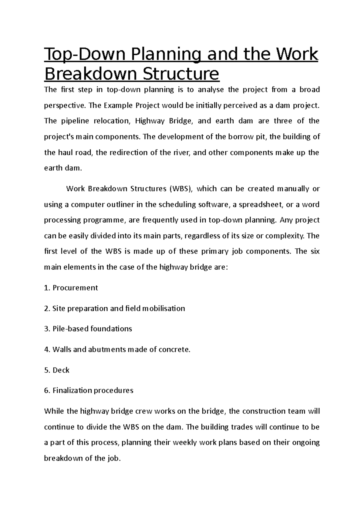 Top-Down Planning and the Work Breakdown Structure - Planning and the ...