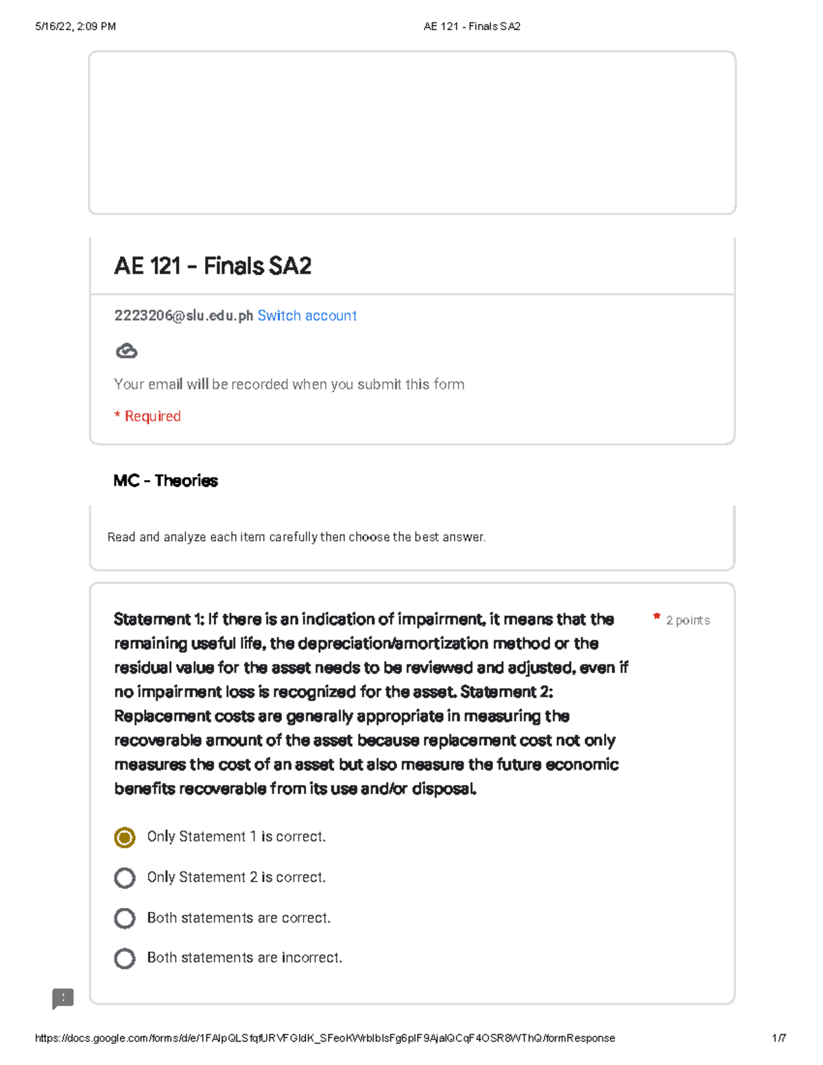 AE 121 - Finals SA2 theories - MC - Theories Read and analyze each item carefully then choose ...