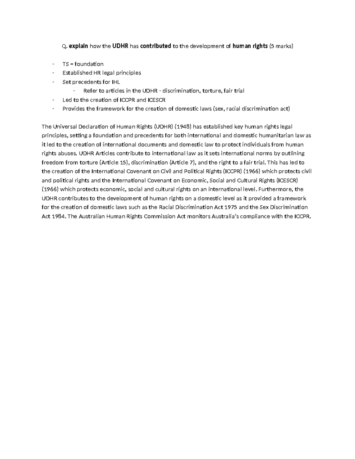 UDHR response - explain how the UDHR has contributed to the development ...
