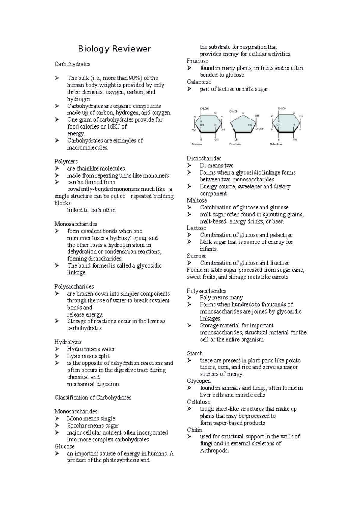 Biology Reviewer - Biology Reviewer Carbohydrates The bulk (i., more ...