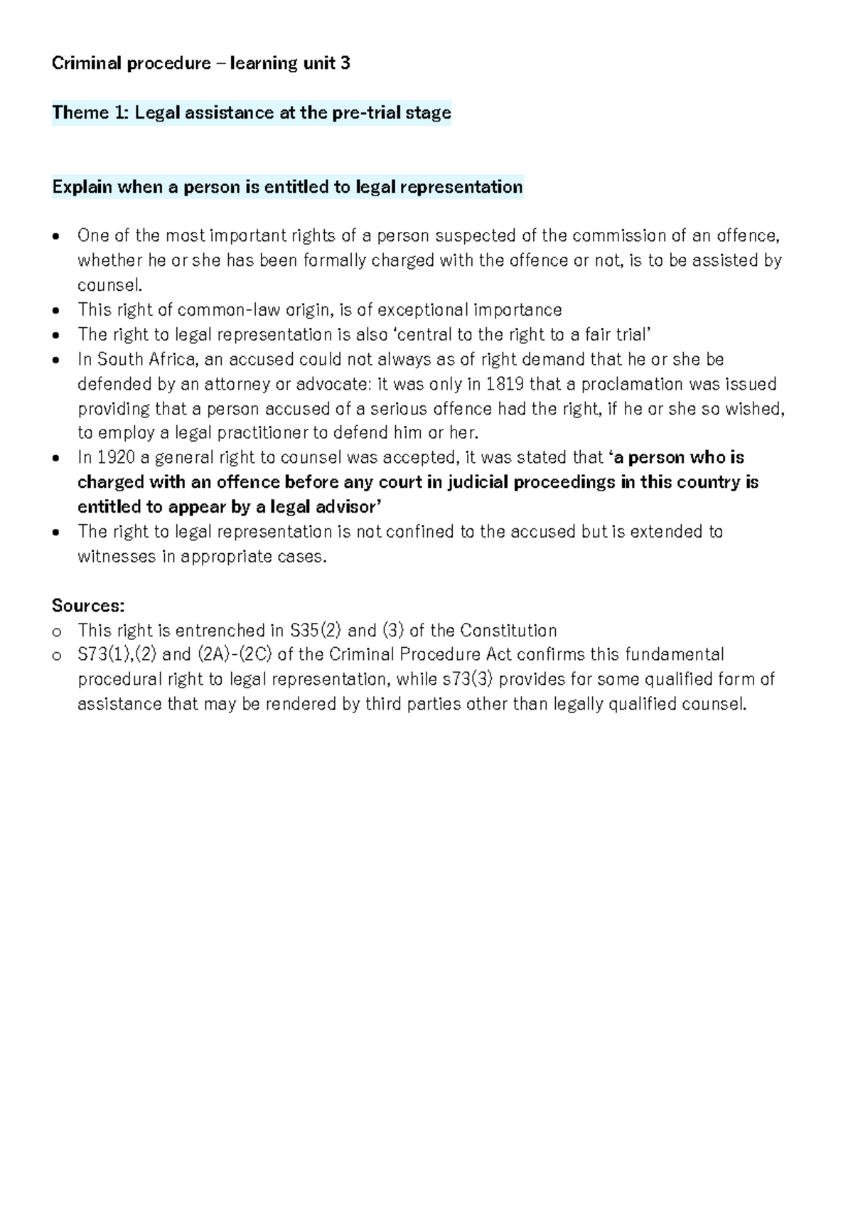 Crim pro LU3 - Criminal procedure ‒ learning unit 3 Theme 1: Legal ...