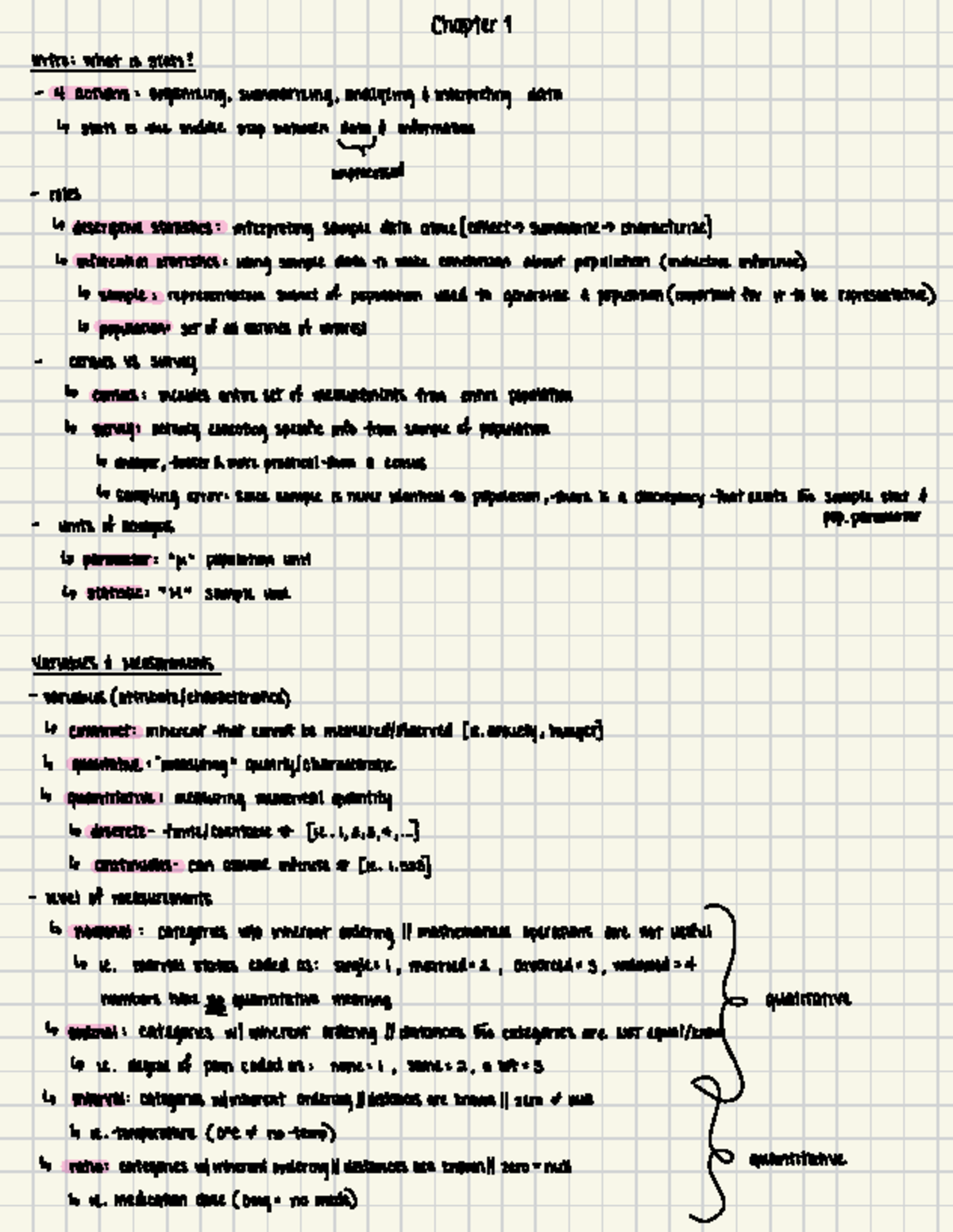 HSS2381 chapter 1 notes - Chapter 1 ####### Intro : what is stats? 4 ...
