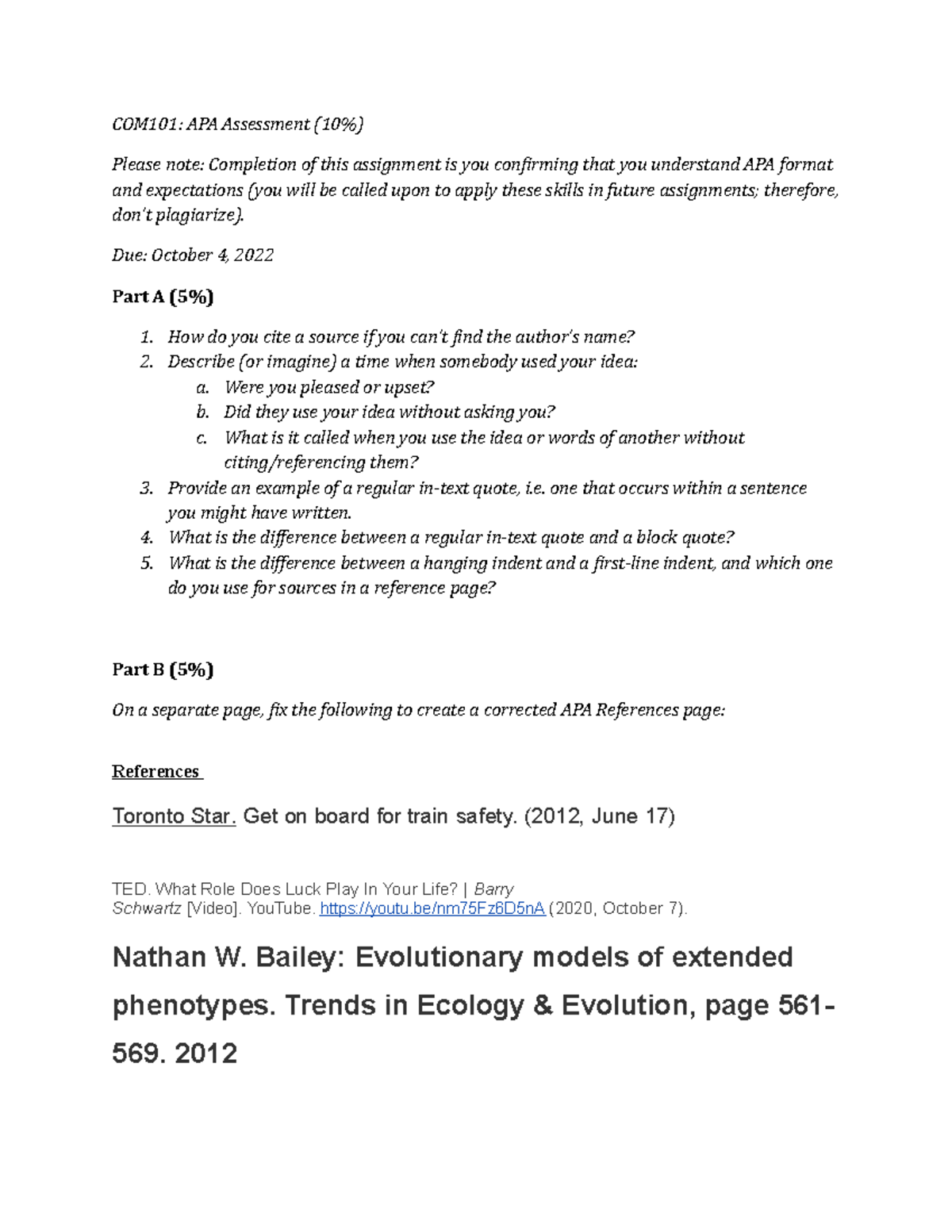 COM101- APA Assessment 10% 2020 (2) (3)(1) (3) - COM101: APA Assessment ...