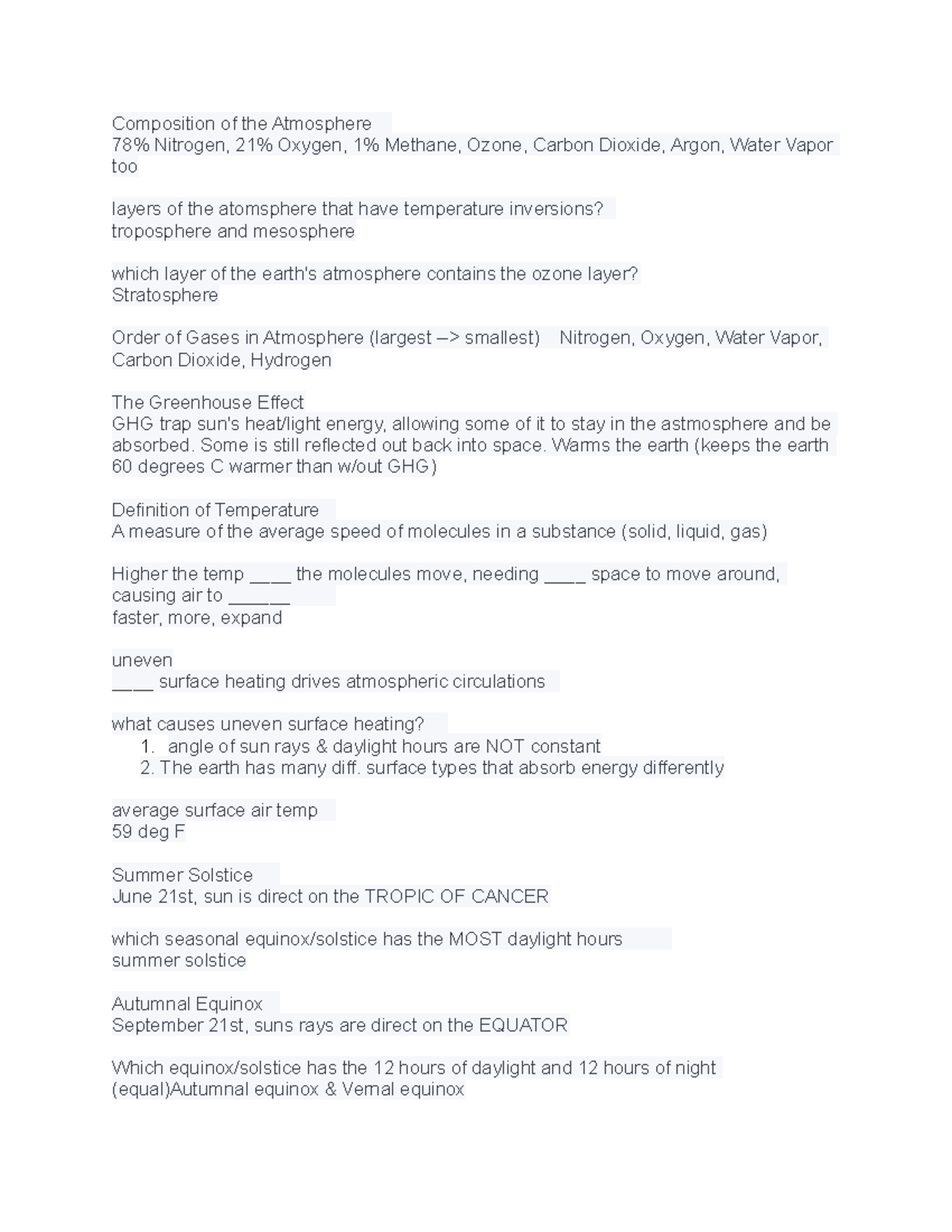 Notes for midterm 1 ATMS 120 - Practice questions with answers ...