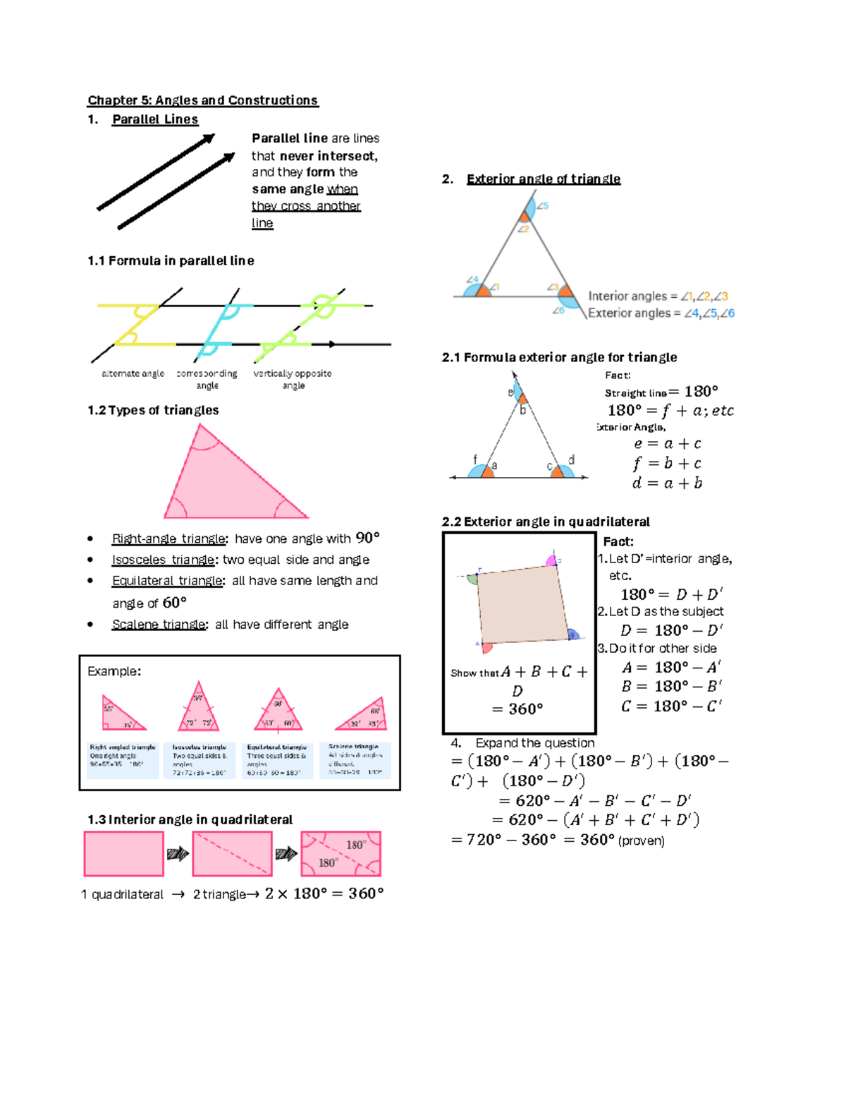 Formula y8 - Summary Mathematical Science - Chapter 5: Angles and ...