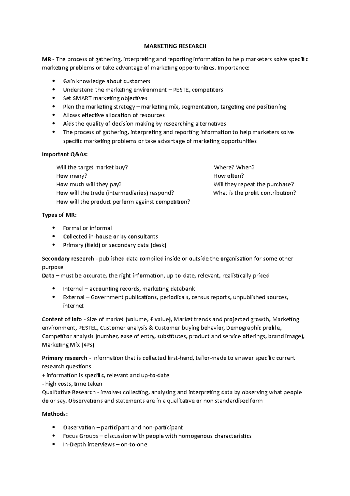 Marketing Research - Lecture 3 - MARKETING RESEARCH MR - The process of ...