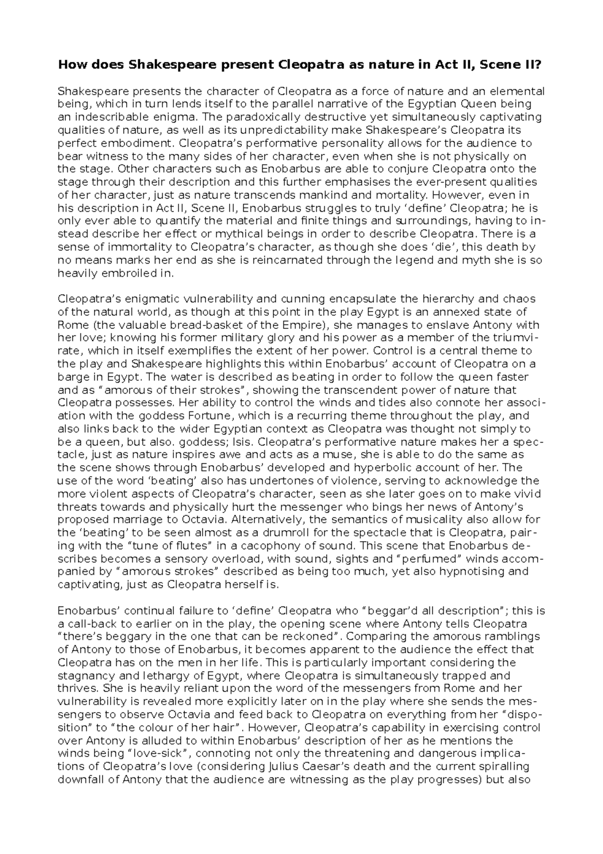 How does Shakespeare present Cleopatra as nature in Act II, Scene II ...