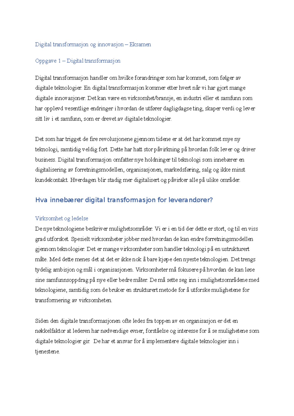 Digital transformasjon og innovasjon - eksamen - Digital transformasjon og innovasjon – Eksamen ...