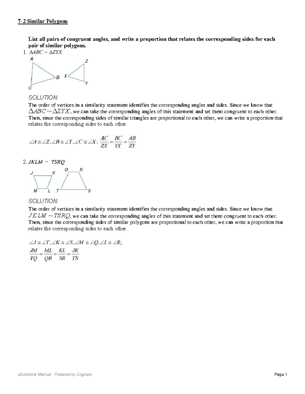 7-2 Similar Polygonshdh - List all pairs of congruent angles, and write ...