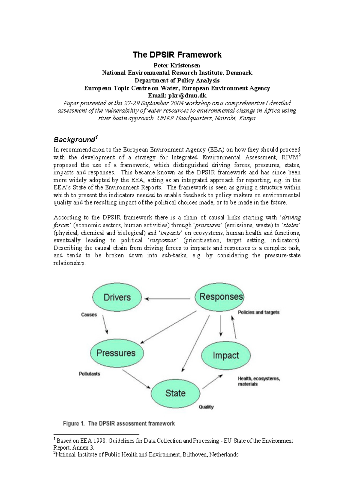 Kristensen, 2004 . The Dpsir Framework (Overview) - The DPSIR Framework ...
