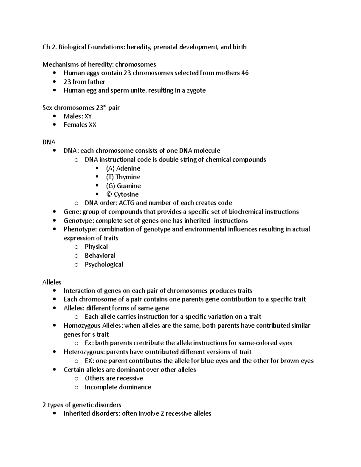 Ch 2- human dev - lecture notes - Ch 2. Biological Foundations ...