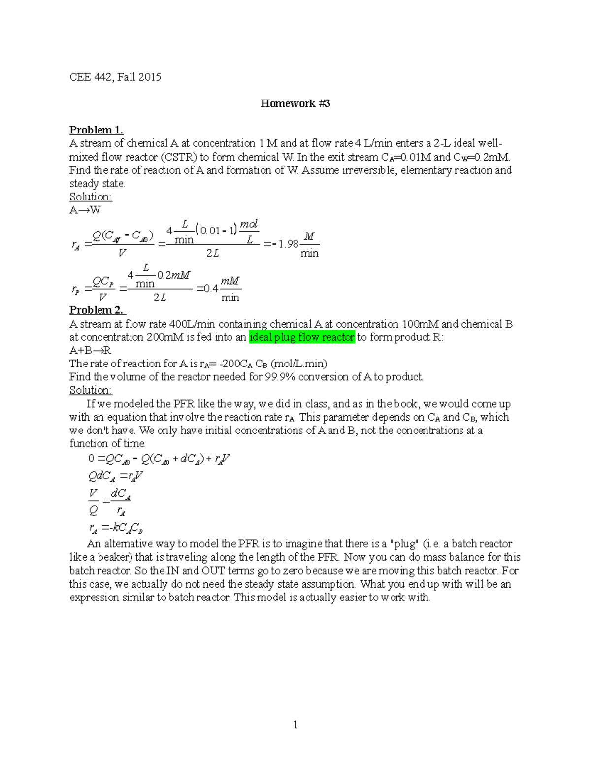 Homework 3 solutions - CEE 442, Fall 2015 Homework # Problem 1. A ...