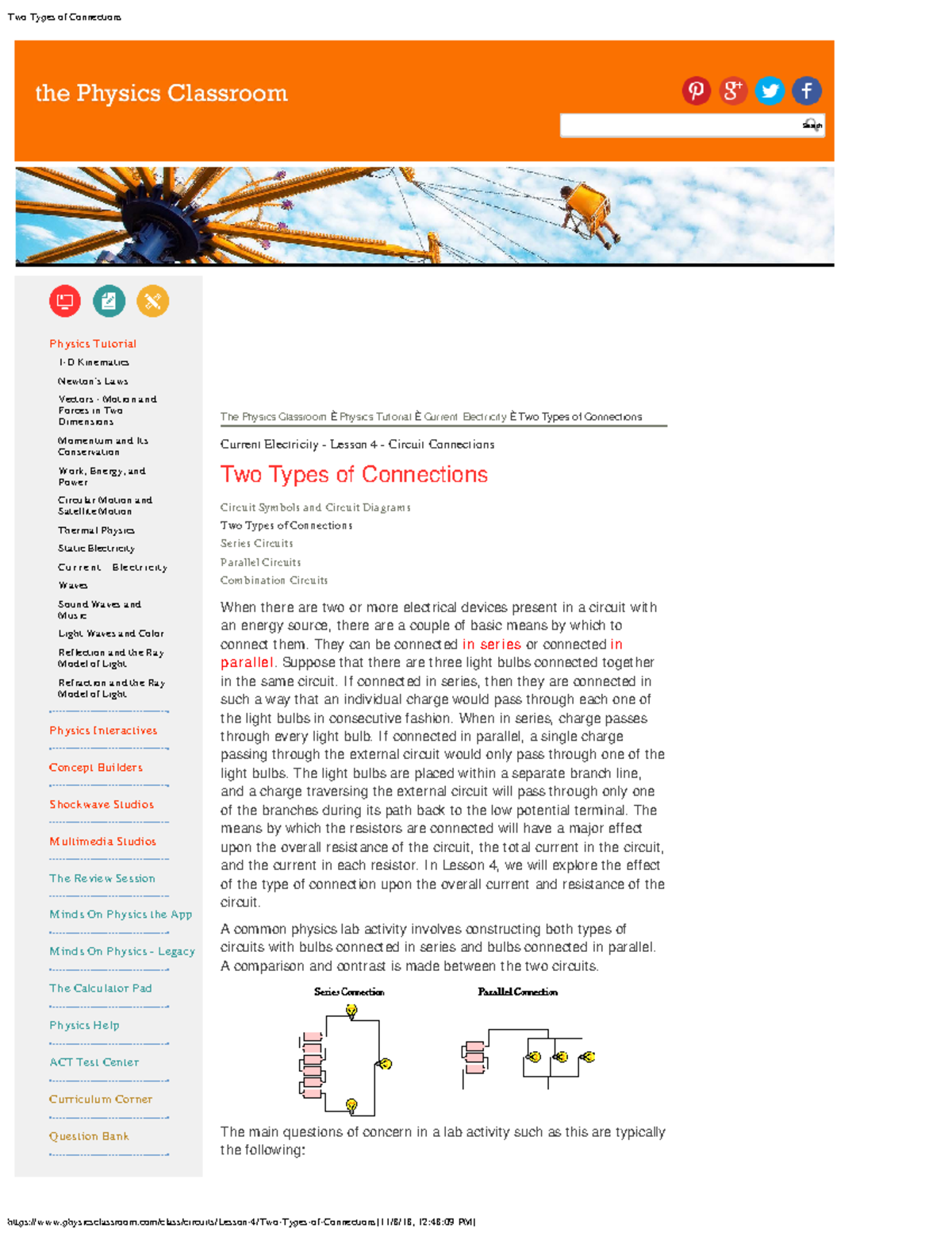 Two Types of Connections - Physics Tutorial 1-D Kinematics Newton's ...