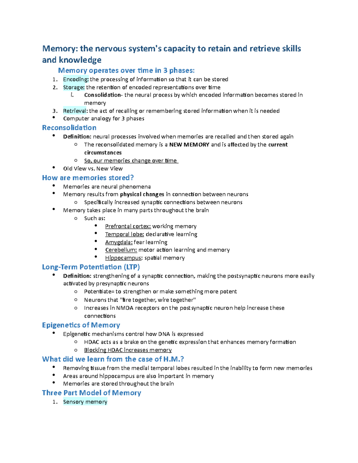 Chapter 7 Psy 100 - Memory: the nervous system's capacity to retain and ...