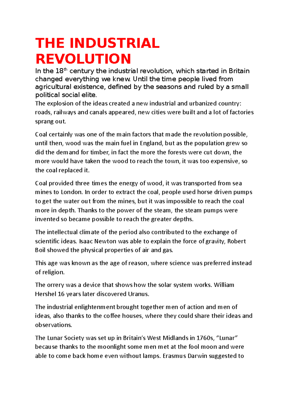 Industrial Revolution - THE INDUSTRIAL REVOLUTION In the 18th century ...