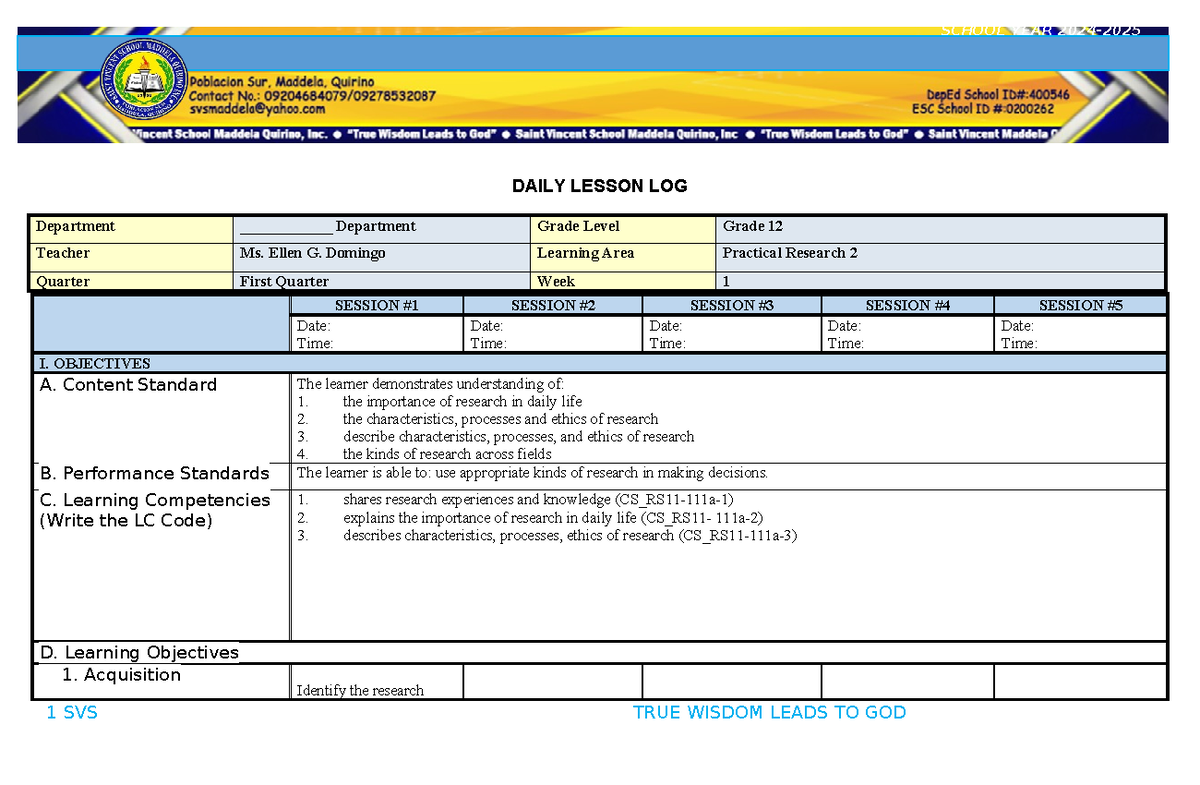 NEW LP English Version with Updates FOR ELEM WITH 5 Columns - DAILY ...