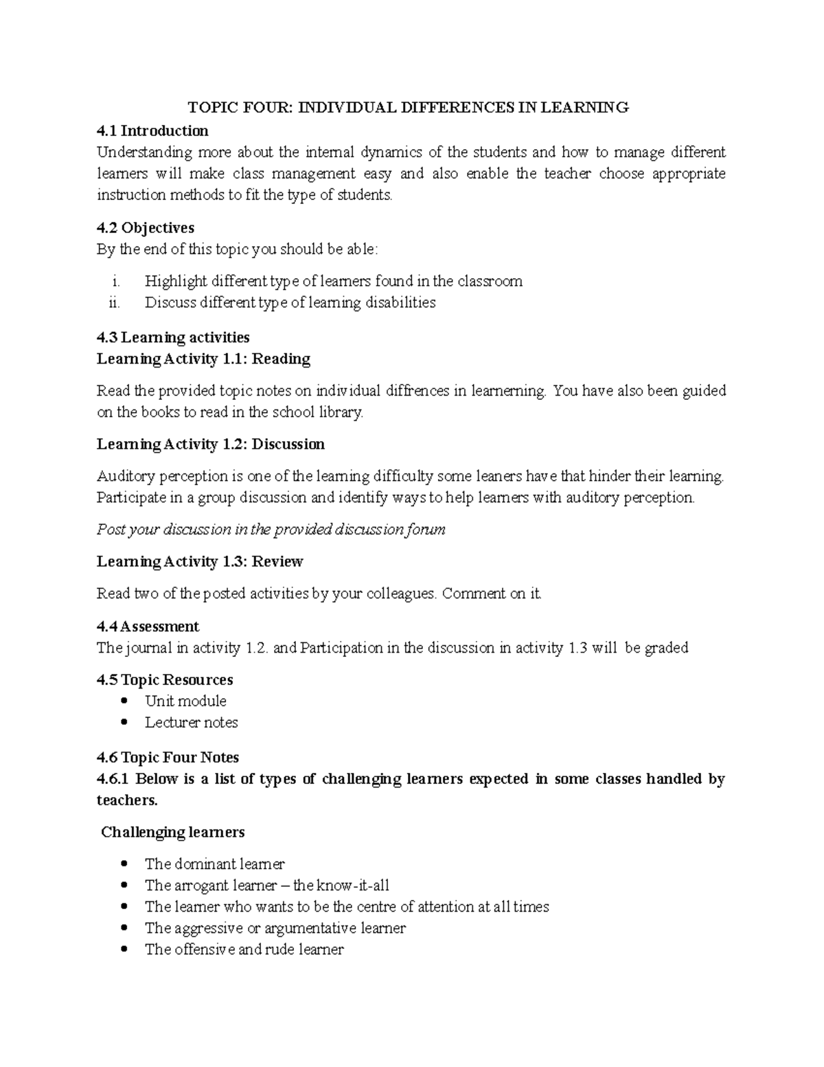 Topic FOUR - the best summarizzed notes on education with question and ...