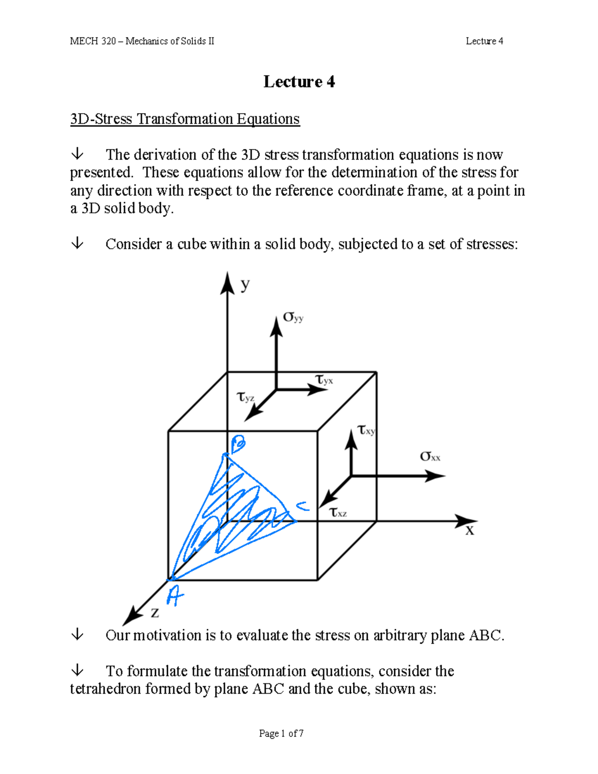 Lecture 4 - complete these are notes - Lecture 4 3D-Stress ...